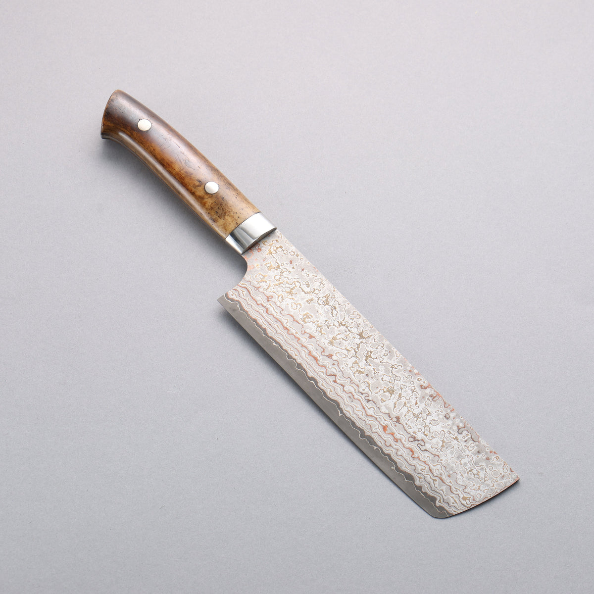 Takeshi Saji VG10w Colored Damascus Nashiji Nakiri 165mm Brown Cow Bon ...