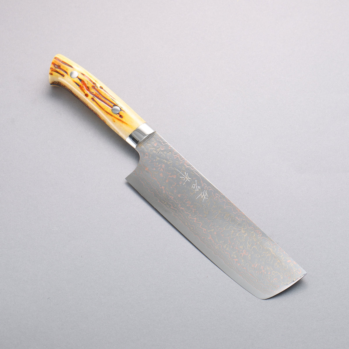 Takeshi Saji VG10w Colored Damascus Nakiri 165mm Orange Cow Bone Handl ...
