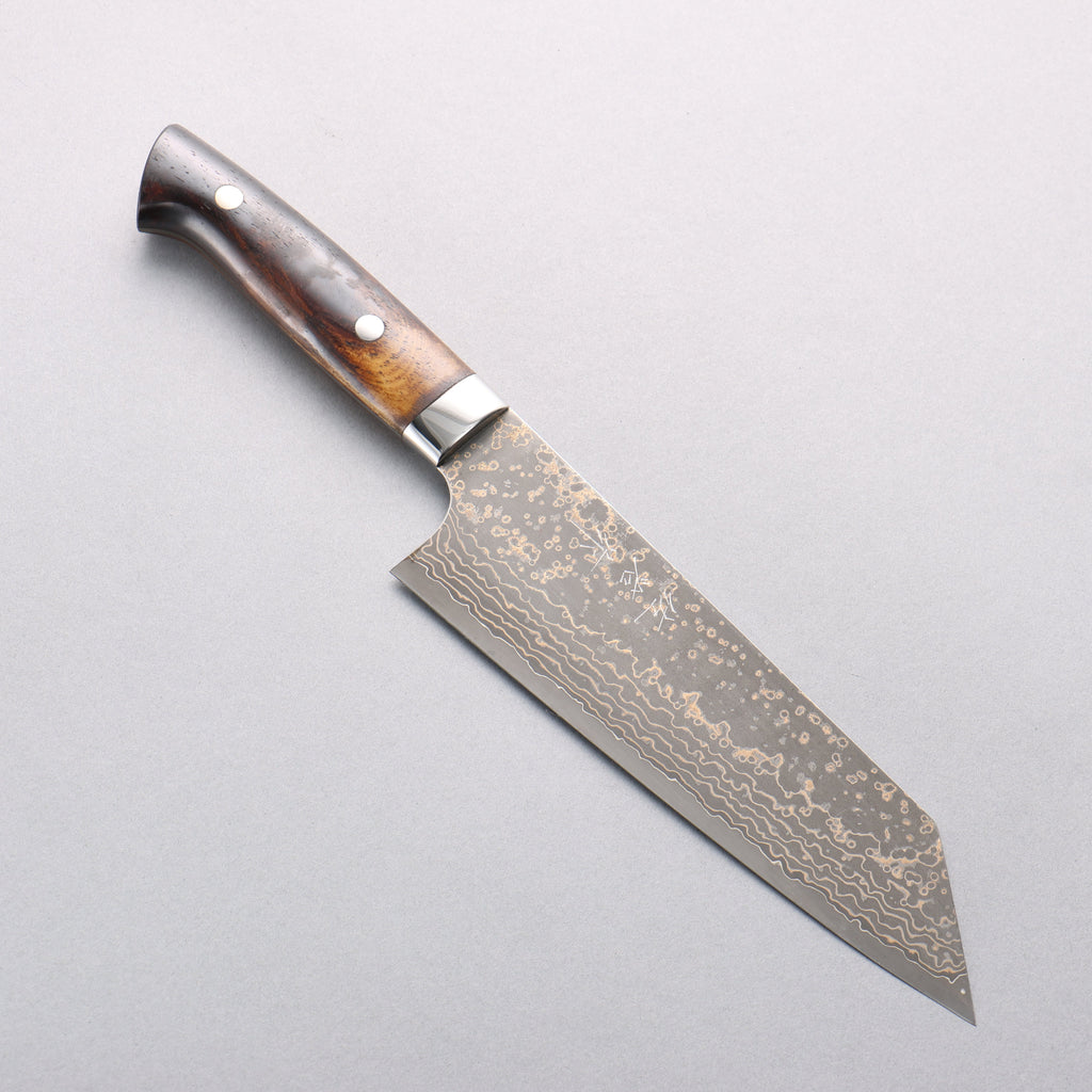Takeshi Saji VG10w Damascus Gold Colored Bunka 180mm Brown Cow Bone Ha