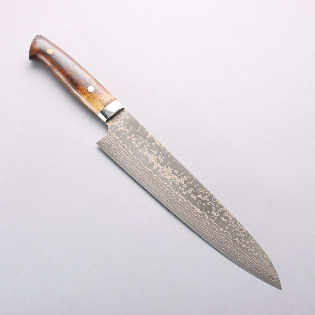 Takeshi Saji VG10w Damascus Gold Colored Gyuto 210mm Brown Cow Bone Ha