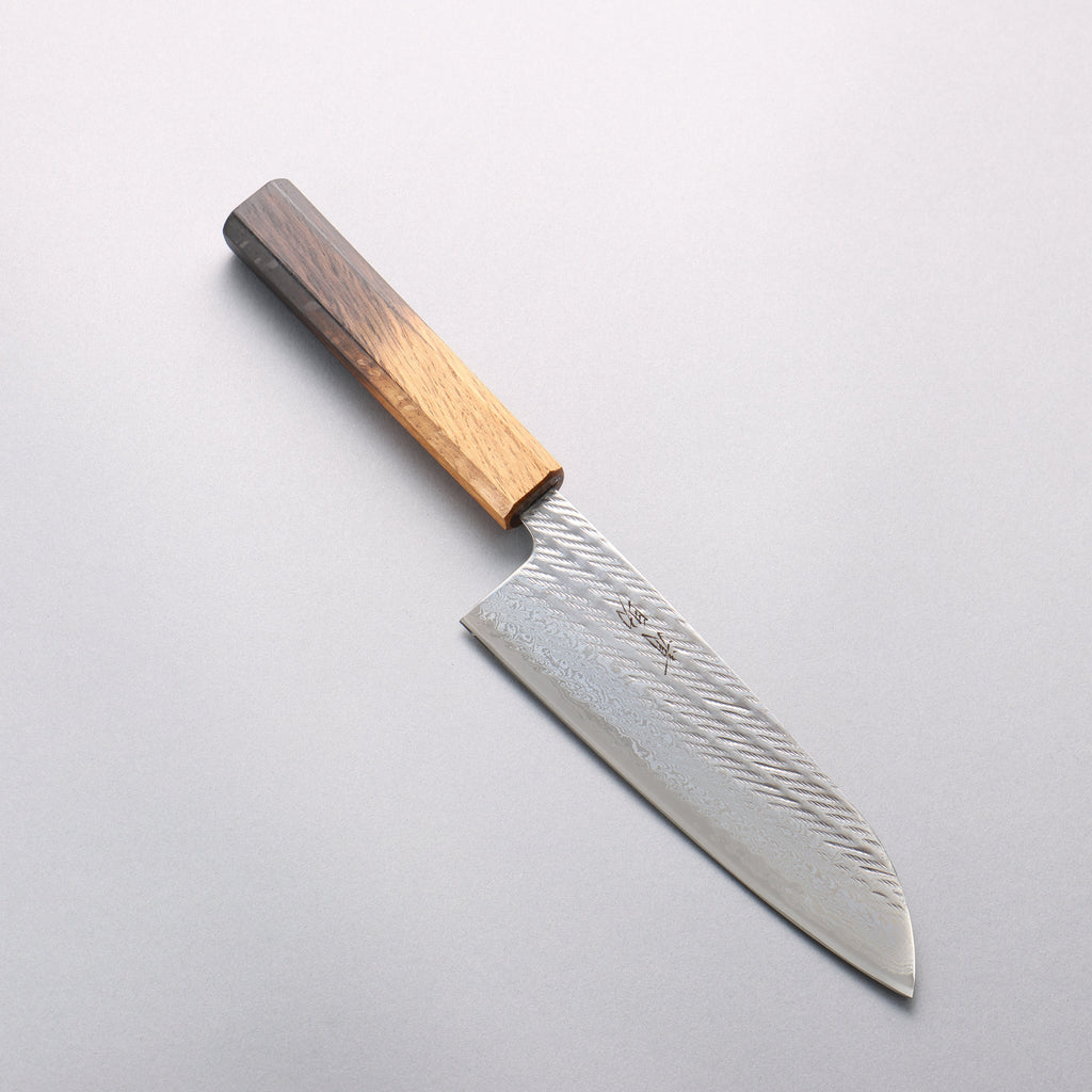 Seisuke AUS10 Rope-Pattern Hammered Damascus Santoku 170mm Burnt Oak H