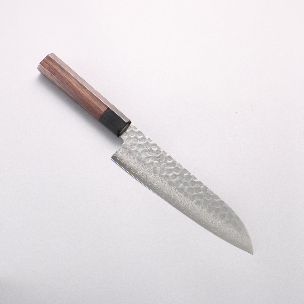 Seisuke VG10 Hammered Damascus Santoku 180mm Rosewood & Black Pakkawoo