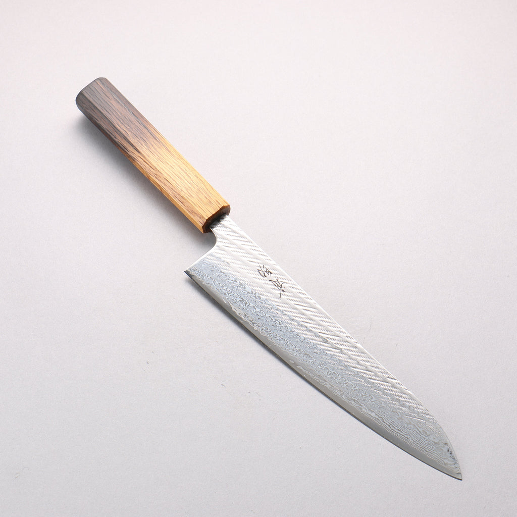 Seisuke AUS10 Hammered Damascus Rope Pattern Gyuto 210mm Burnt Oak Han