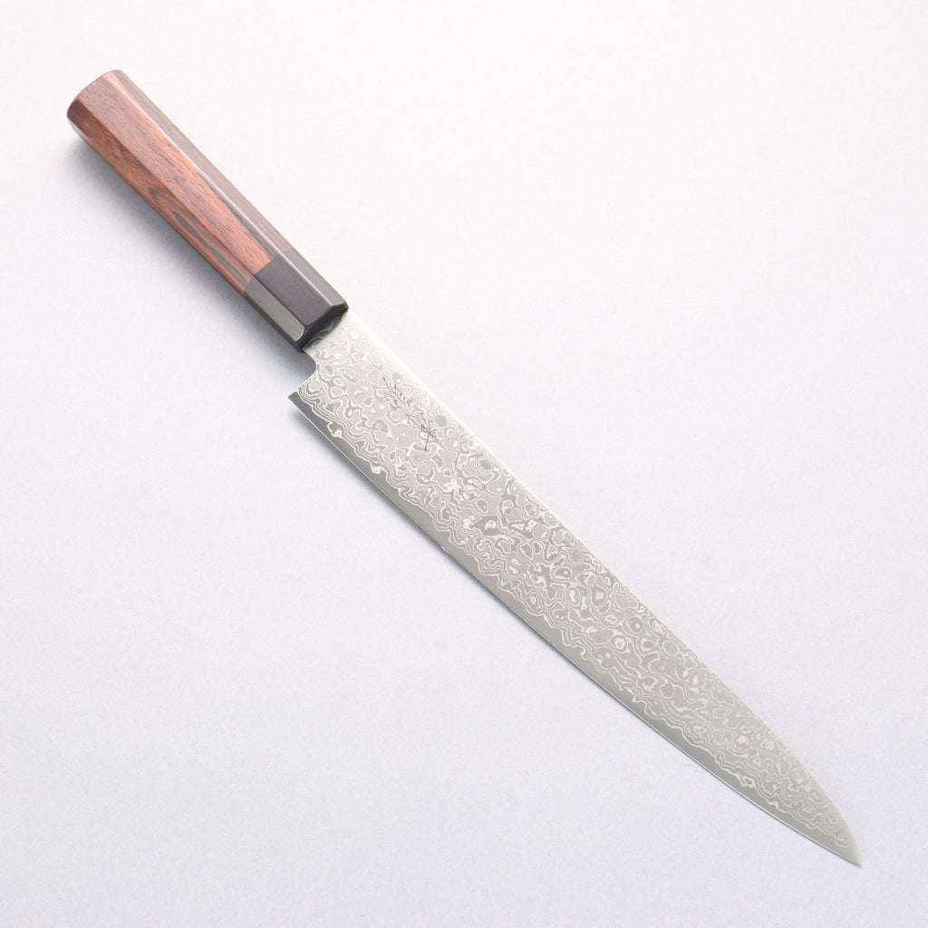 Seisuke AUS10 Damascus Migaki Finished Sujihiki 240mm Rosewood (Ferrul