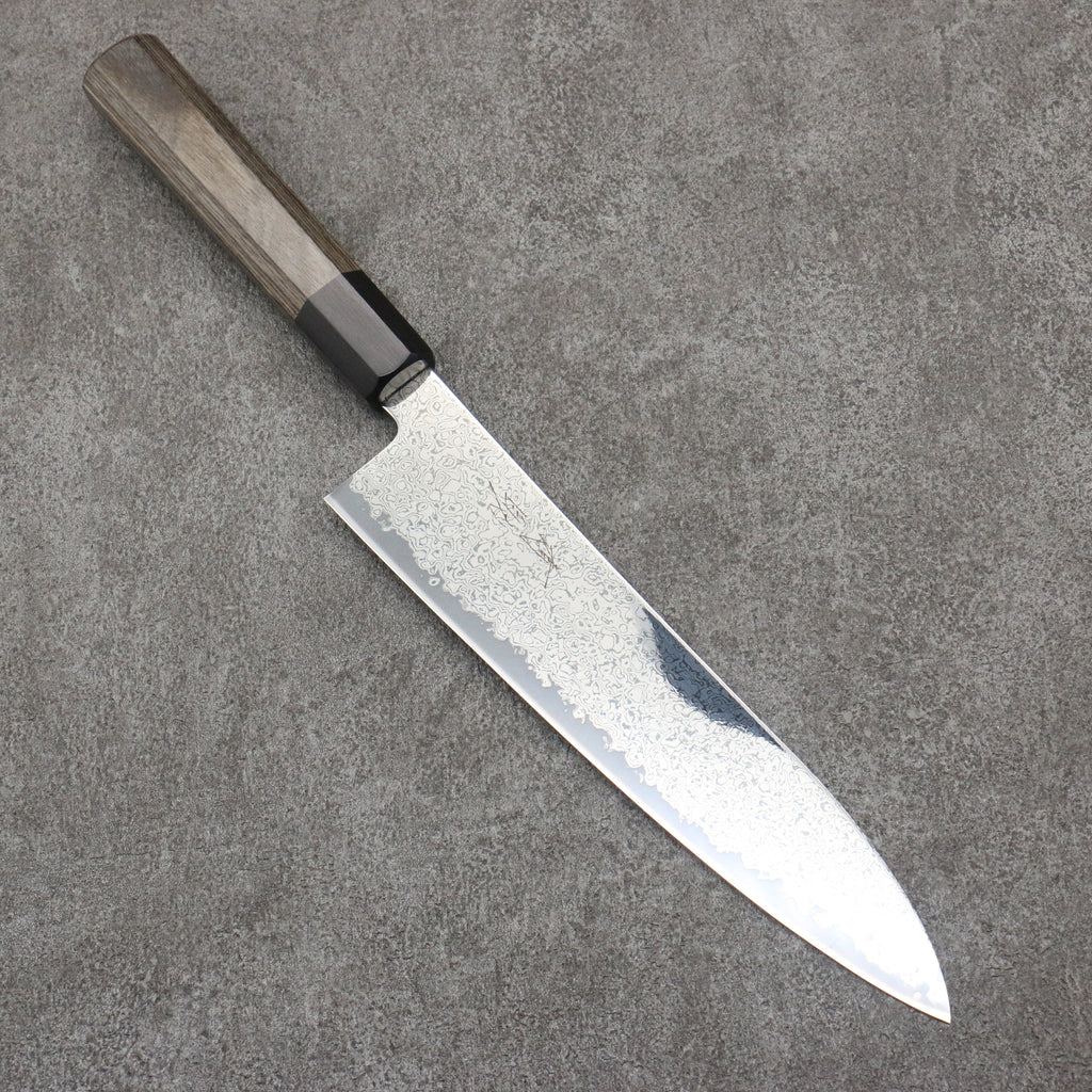 Seisuke VG10 Black Damascus Mirrored Finish Gyuto 210mm Gray Pakka woo