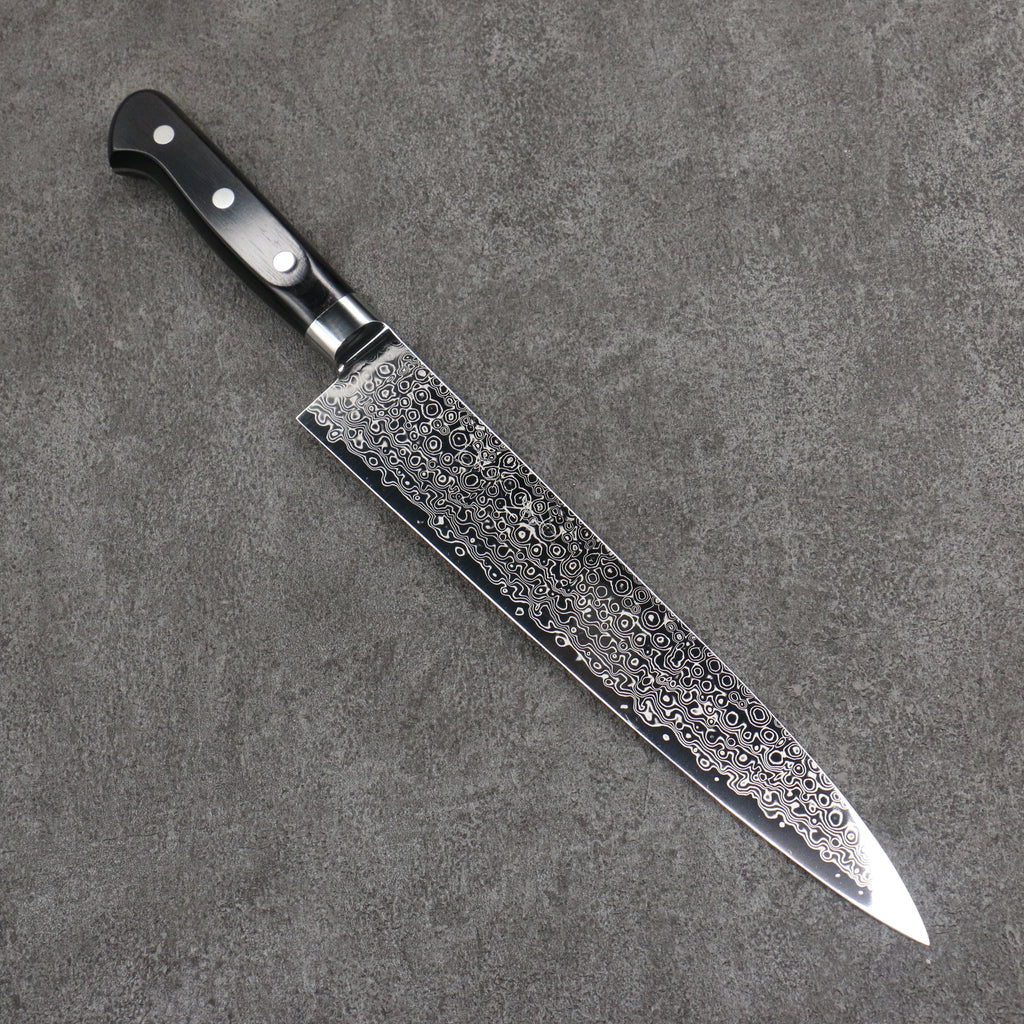 Ryusen Bonten Unryu VG10 63 Layer Damascus Sujihiki 240mm Black Pakkaw