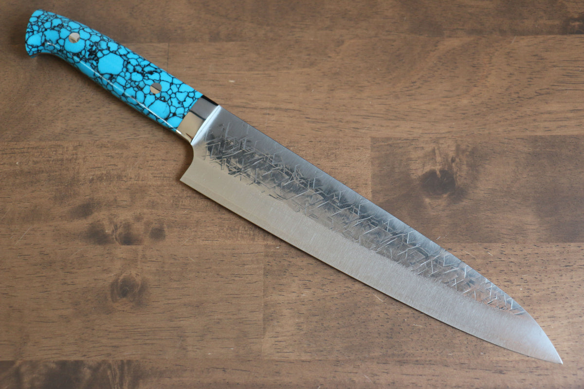 Takeshi Saji SRS13 Hammered Gyuto 240mm Blue Turquoise Handle – Seisuke ...