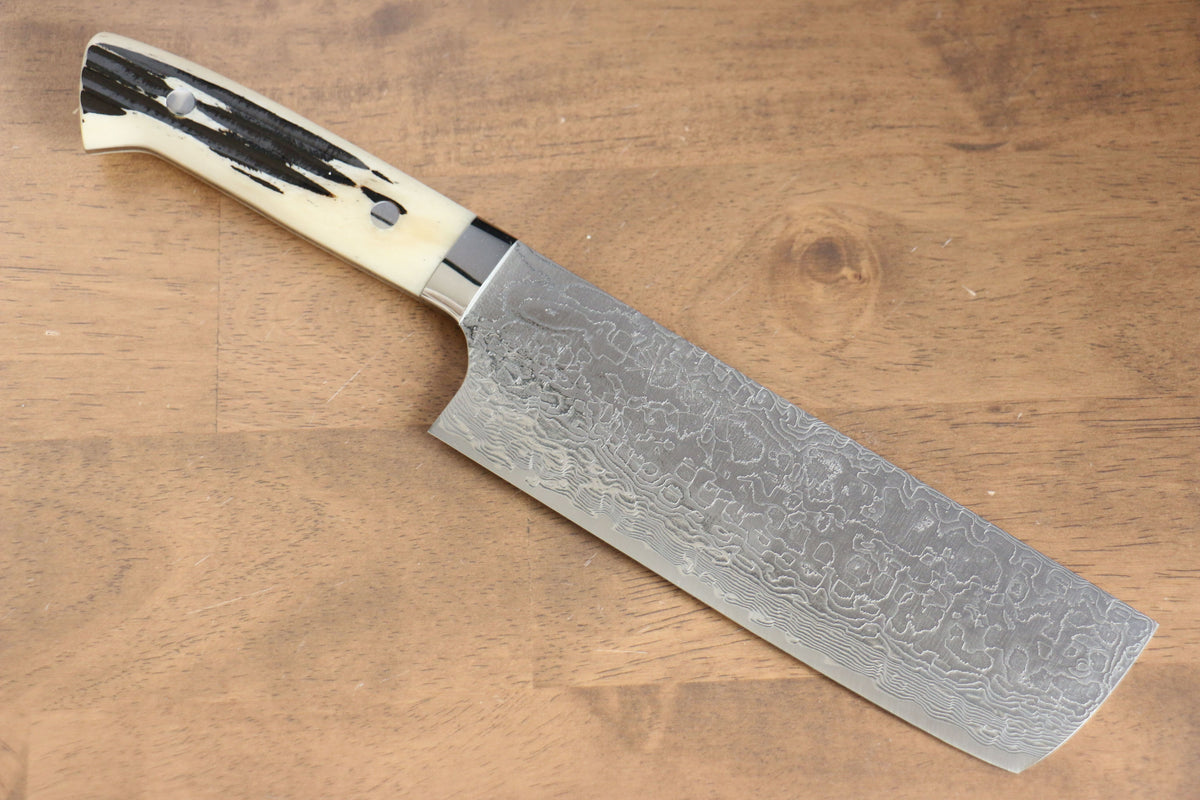 Takeshi Saji SG2 Diamond Finish Damascus Nakiri 170mm Cow Bone Handle ...