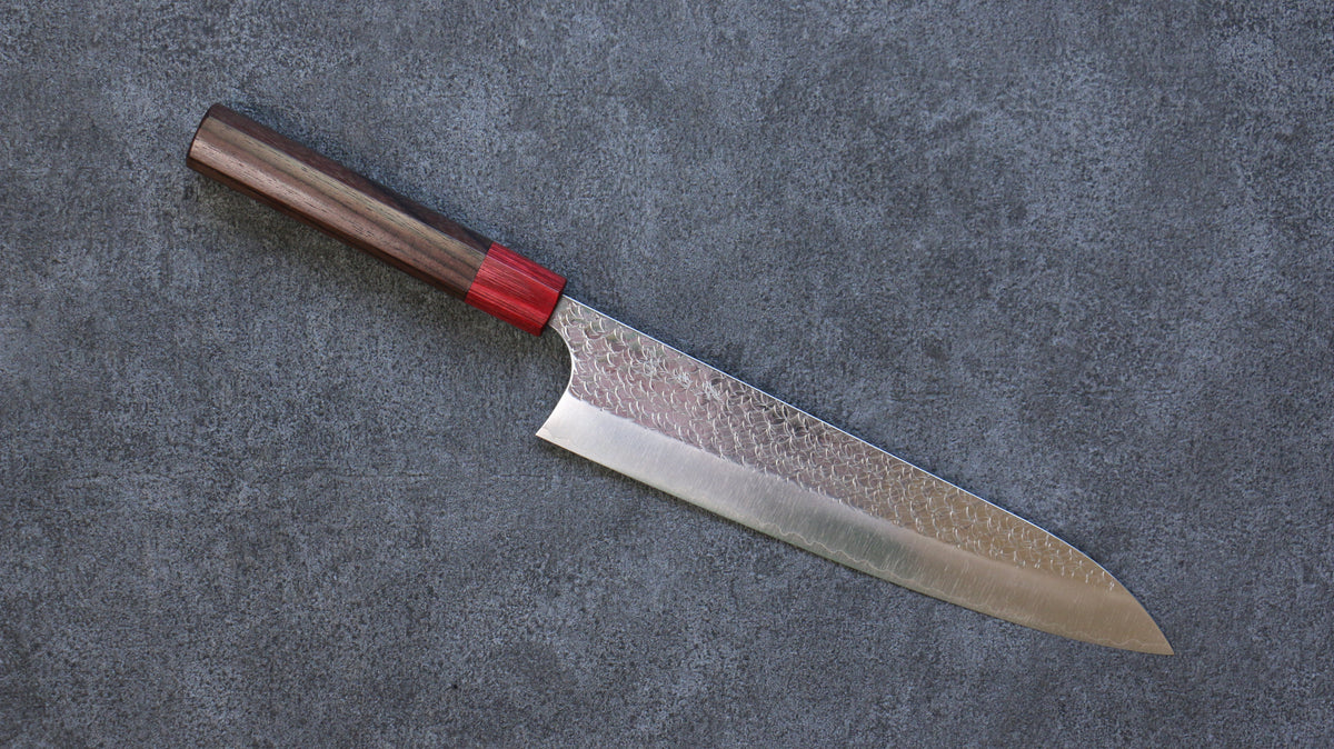 Yoshimi Kato Minamo SG2 Hammered Gyuto 240mm Shitan (ferrule: Red Pakk ...