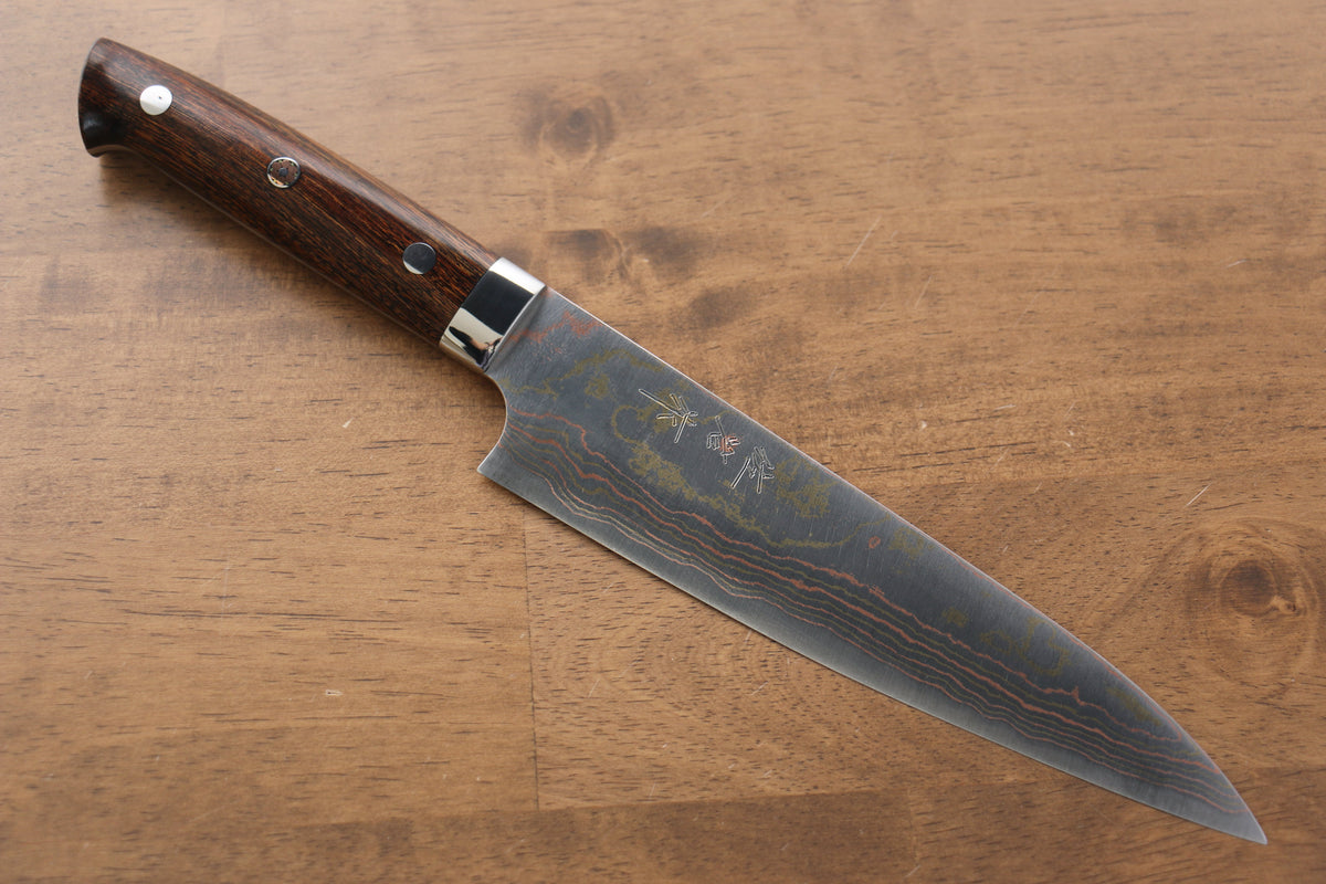 Takeshi Saji Blue Steel No.2 Colored Damascus Gyuto 180mm Ironwood Han ...