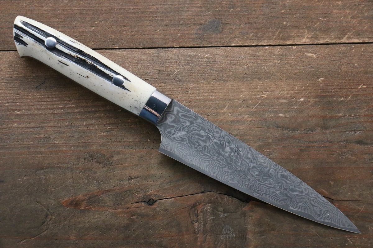 Takeshi Saji SG2 Black Damascus Petty-Utility 130mm White Cow Bone Han ...